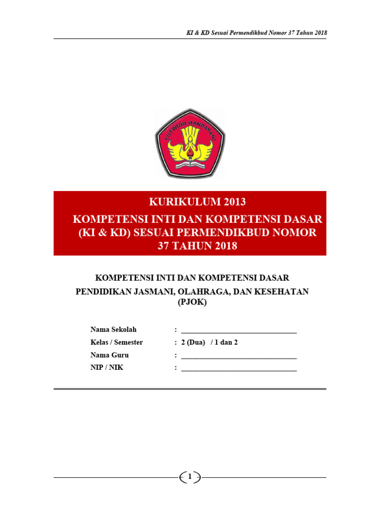 KI-KD PJOK SD KLS 2 (Permendikbud 37 Tahun 2018) | PDF