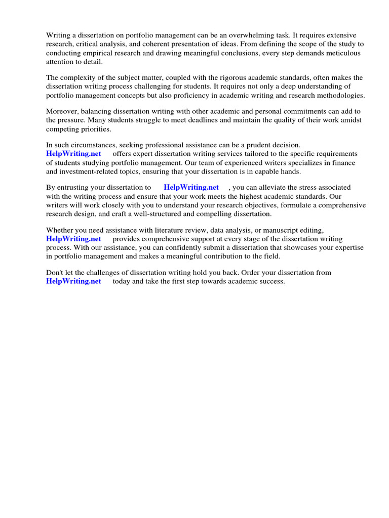 Dissertation On Portfolio Management | PDF | Investing | Risk