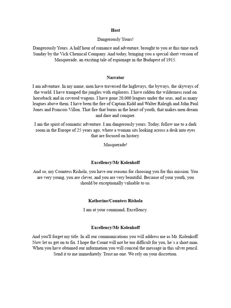 Masquerade Dangerously Yours Script | PDF