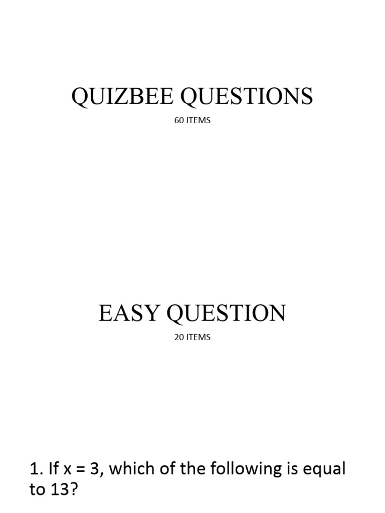 Quizbee Questions: 60 Items for All Levels | PDF | Triangle | Mathematics