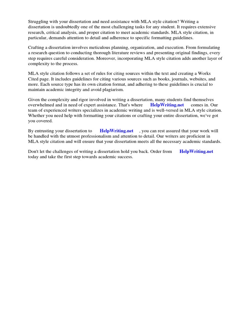 Mla Style Dissertation Citation | PDF | Citation | Apa Style