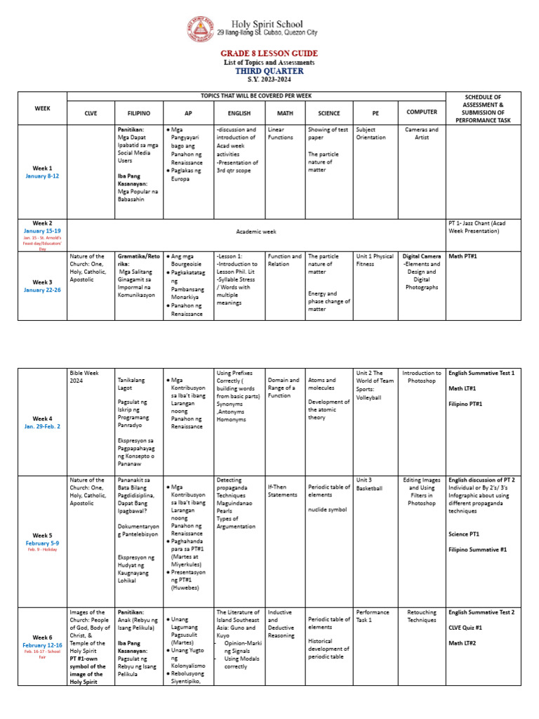 Q3_GRADE 8_Lesson Guide_2023-2024.docx | PDF