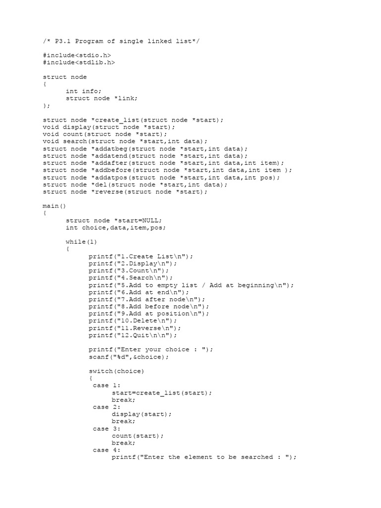 Single Linked List | PDF | Programming Paradigms | Computer Standards Single Linked List | PDF | Programming Paradigms | Computer Standards