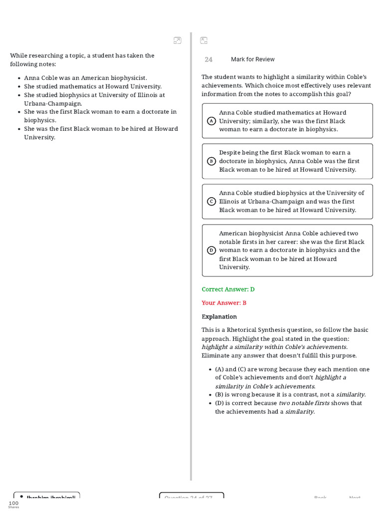 Question 24 Explanation - Digital SAT Mock Test 13, Section 1, Module 2 ...