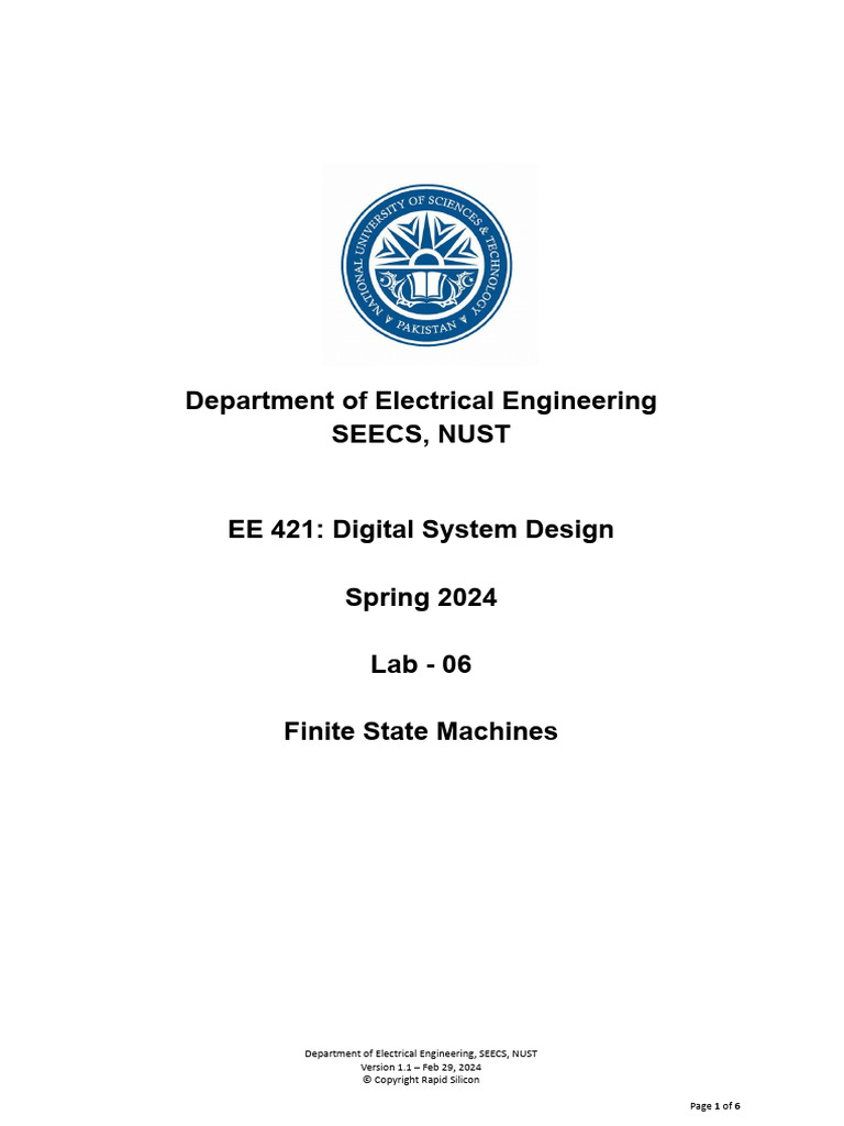 Lab 6 - Finite State Machines | PDF | Computer Engineering | Electrical Engineering