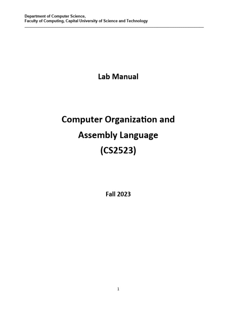 Lab Manual - Computer Organization and Assembly Language - Fall 23 | PDF | Division (Mathematics ...