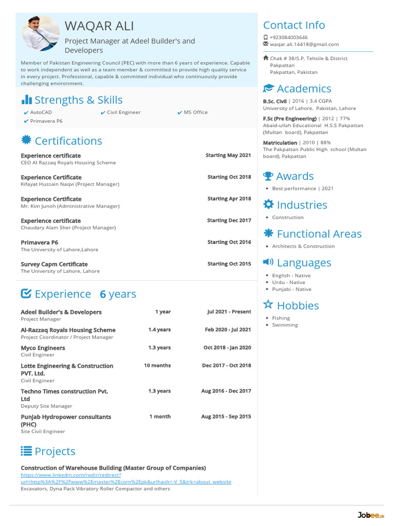 WAQAR ALI Resume | PDF | Engineering | Building Engineering
