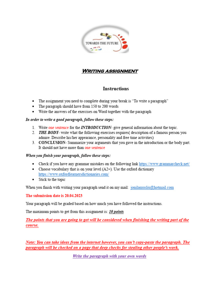 Writing Assignment: Instructions | PDF | Paragraph | Human Communication