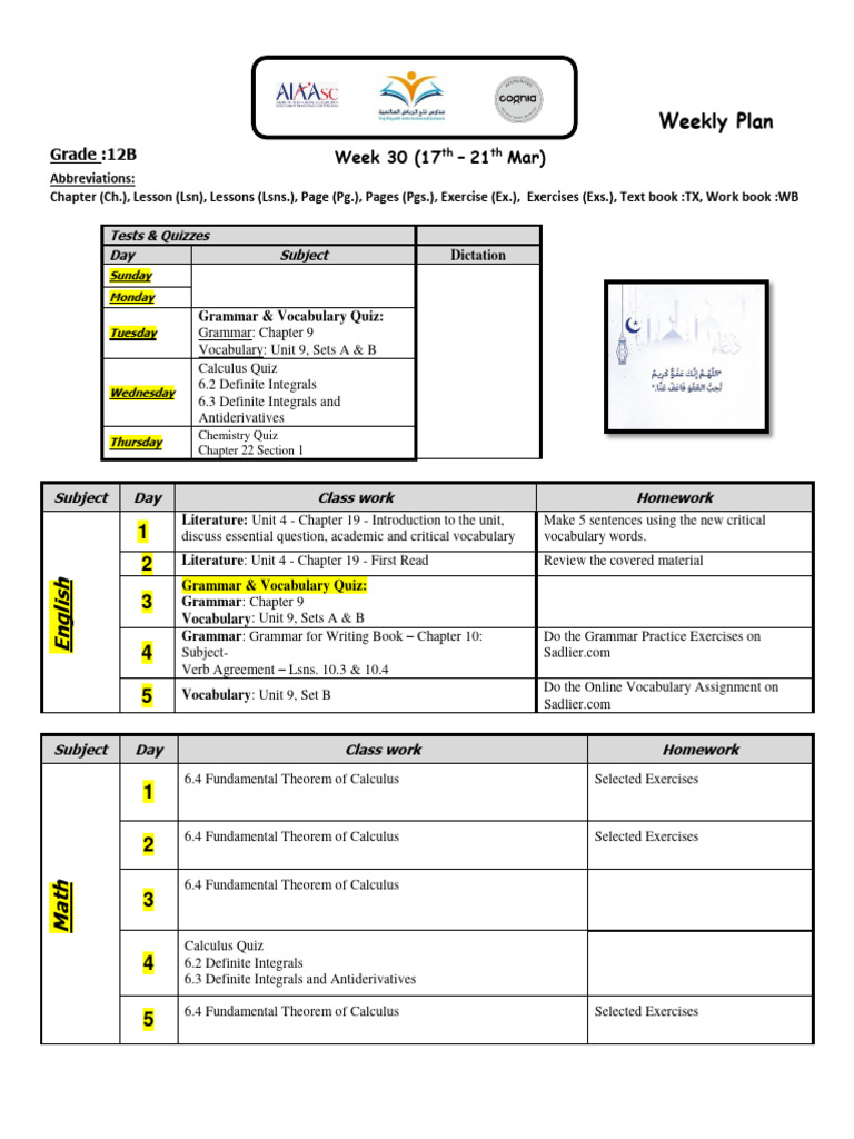 Week 30 Gr.12B(17th – 21th Mar) | PDF | Integral | Calculus