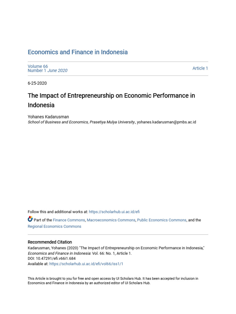 The Impact of Entrepreneurship On Economic Performance in Indones | PDF ...