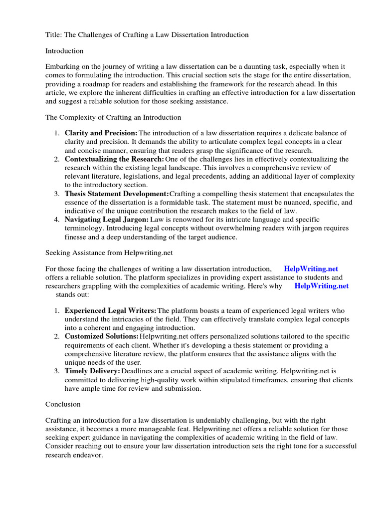 How To Write An Introduction For A Law Dissertation | PDF | Thesis | Essays