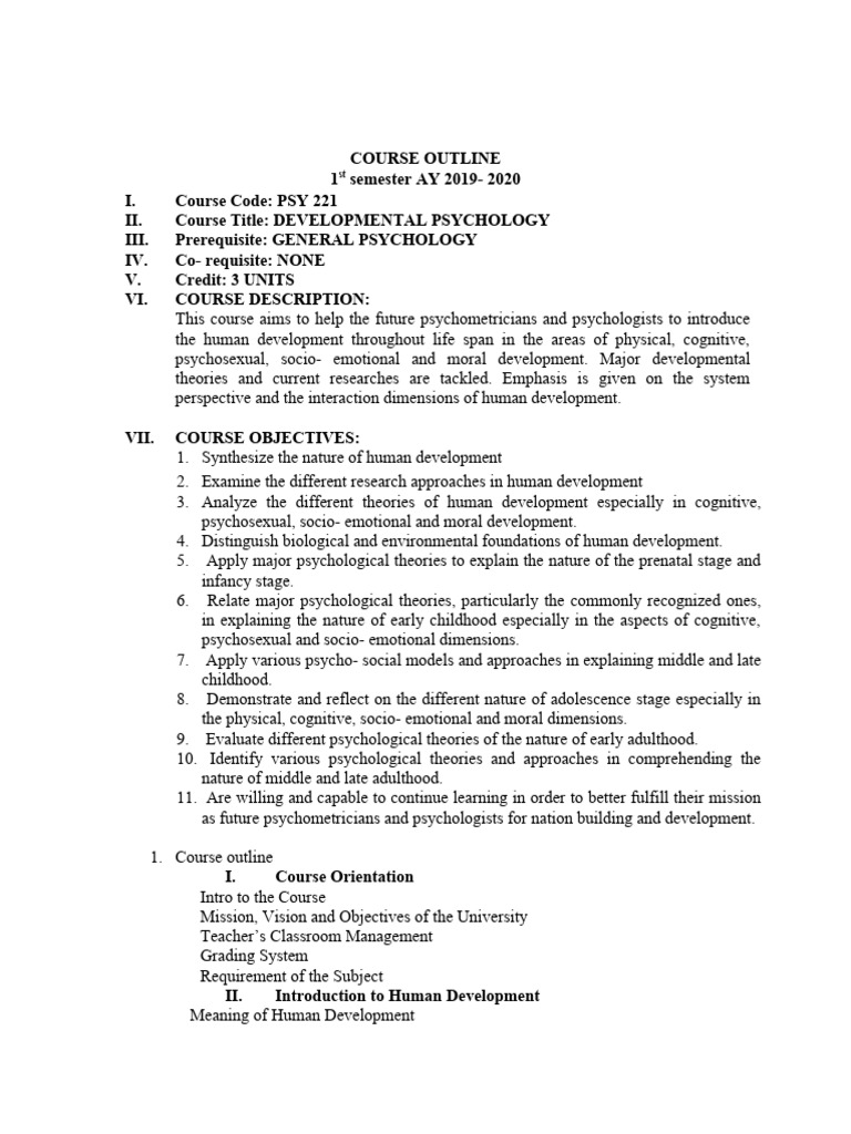 Course Outline Developmental Psychology | Download Free PDF | Developmental Psychology ...