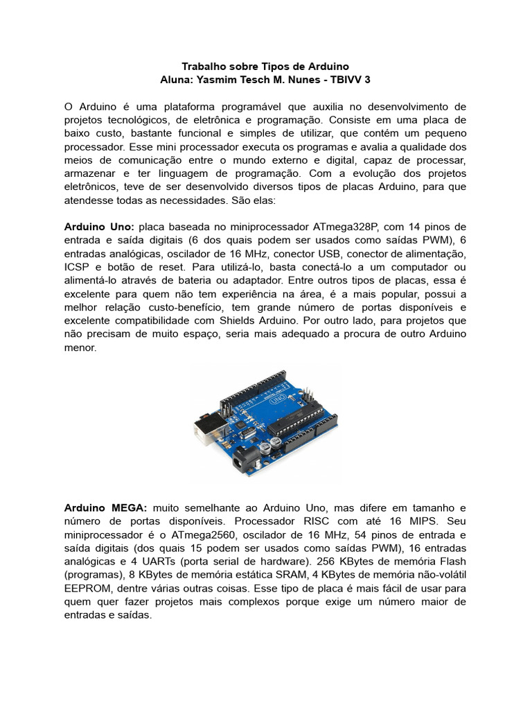 Pesquisa Tipos de Arduino | PDF | Arduino | USB