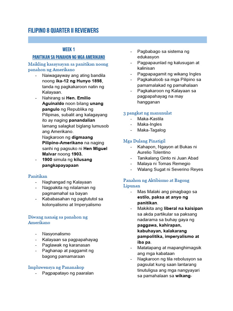 Filipino 8 Quarter II Reviewers | PDF