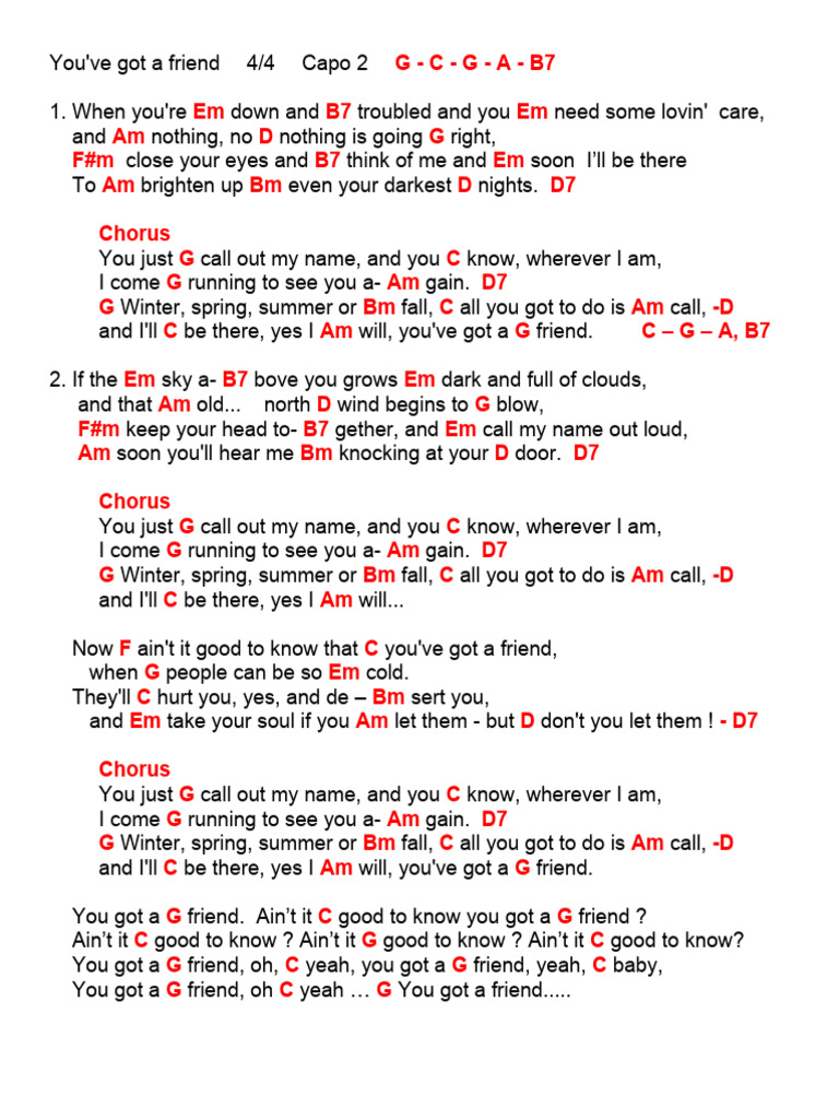 You've Got a Friend Lyrics Chords | PDF | Poetry
