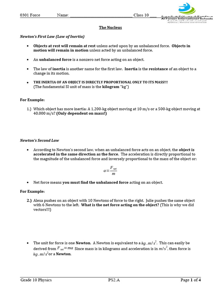 0301 Newton's Laws of Motion | PDF | Force | Mass