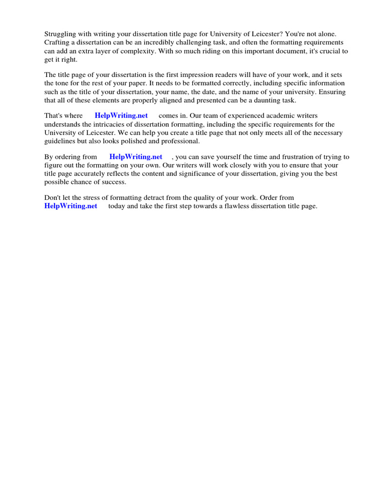 Dissertation Title Page Guide Leicester | PDF | Thesis | Search Engine Optimization