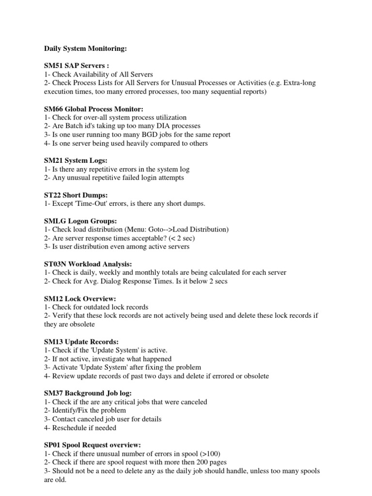 Daily System Monitoring: SM51 SAP Servers | Download Free PDF ...