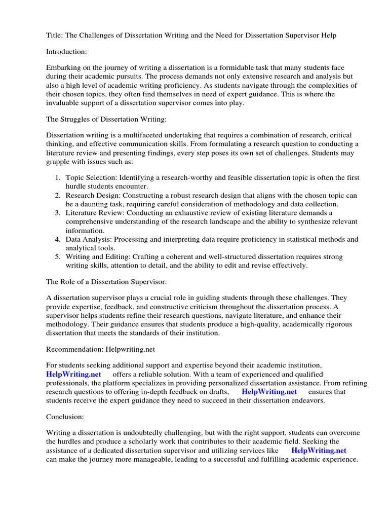 Dissertation Supervisor Help | PDF | Thesis | Methodology