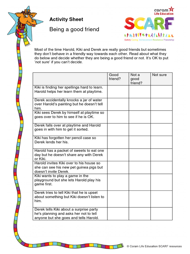 Y2 Being A Good Friend Activity Sheet - Standalone | PDF
