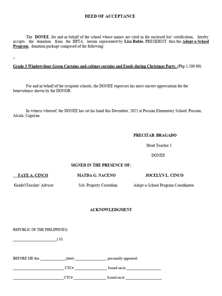 DEED OF DONATION | PDF | Property Law | Common Law