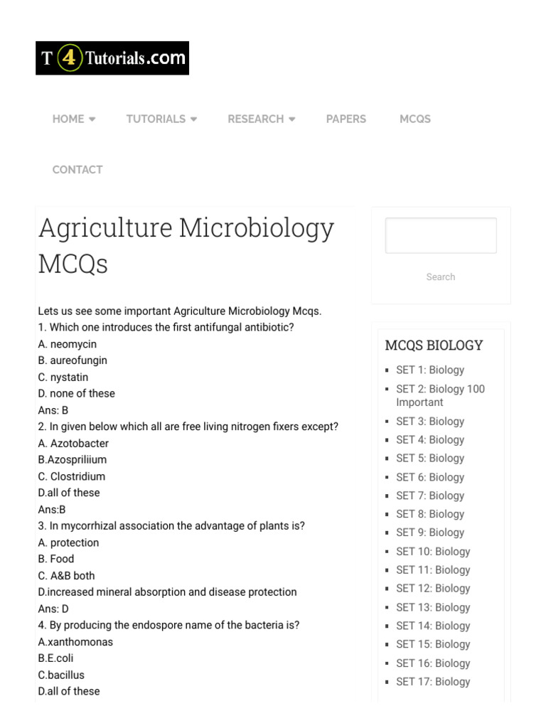 Agriculture Microbiology MCQs _ T4Tutorials.com | PDF | Biotechnology ...