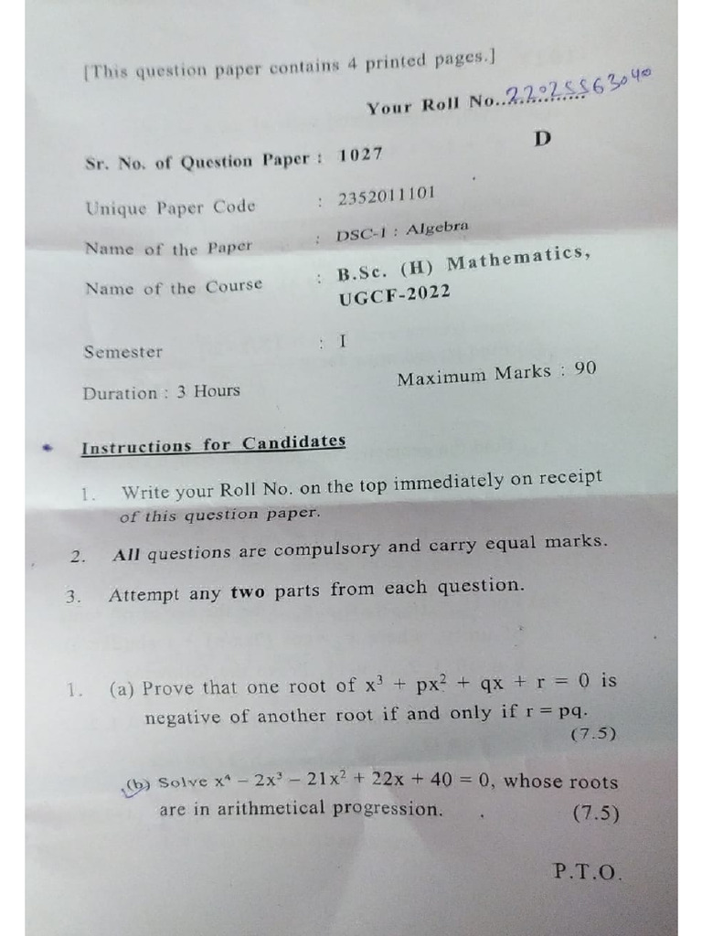 Algebra Paper | PDF