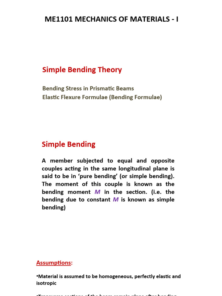 ME1101 Lecture3-Bending Stress | PDF | Bending | Beam (Structure)