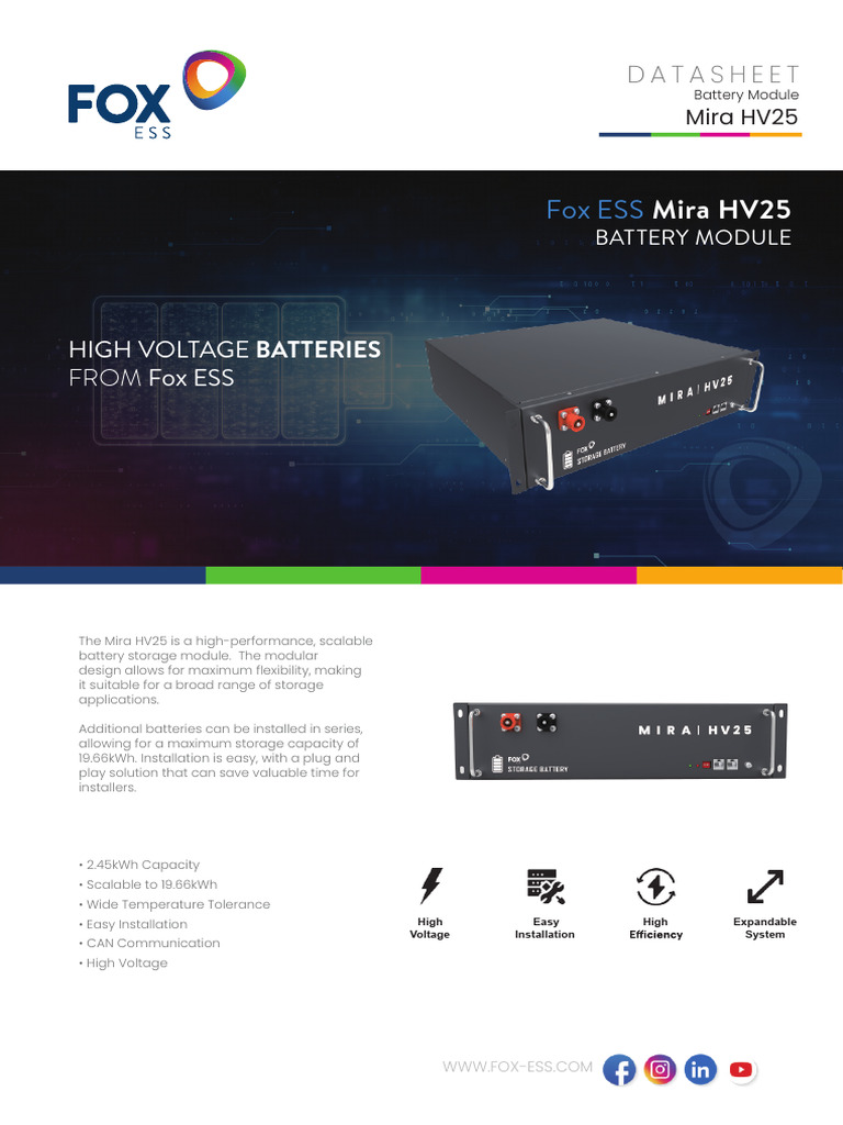 Mira HV25 Battery Datasheet 3.22 | PDF | Manufactured Goods | Energy ...