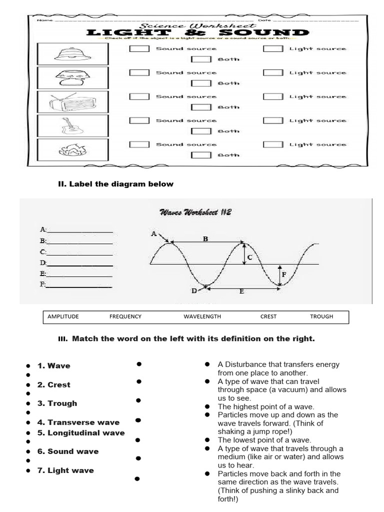Sound and Light Waves Worksheet | PDF