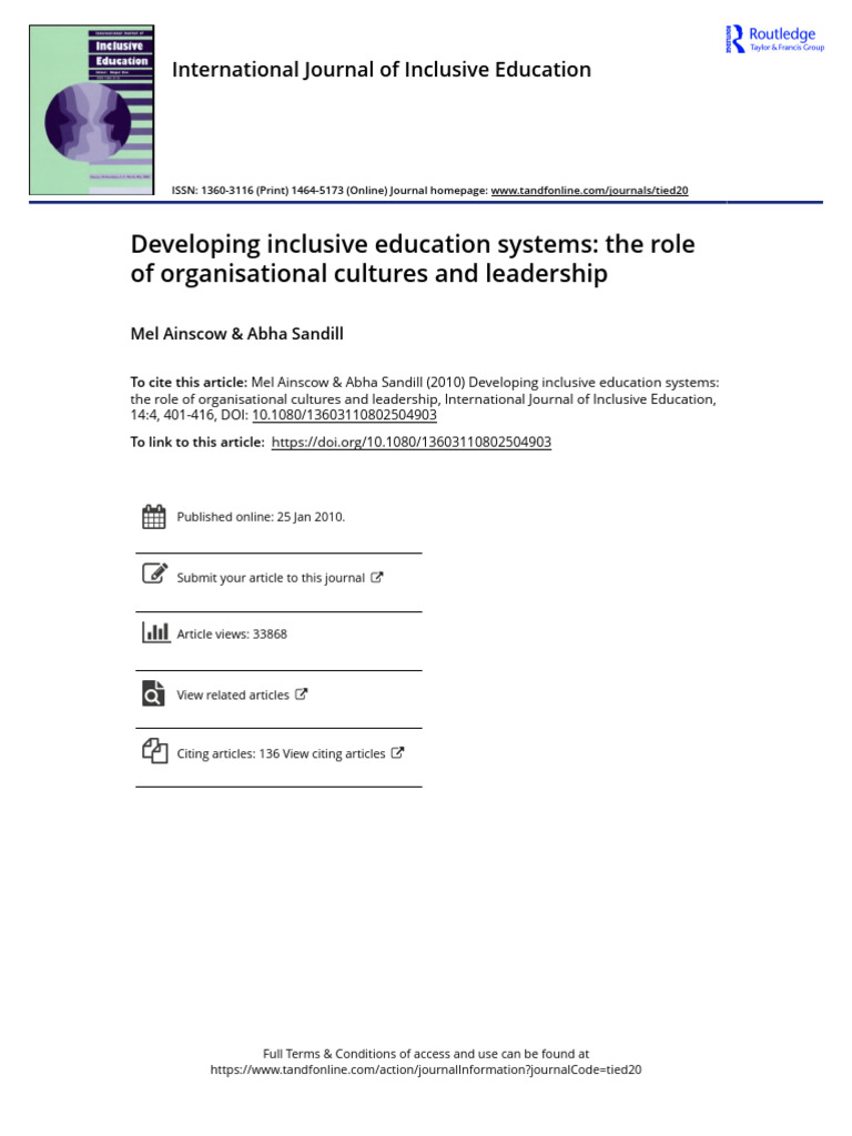 Developing Inclusive Education Systems The Role of Organisational Cultures and Leadership | PDF ...