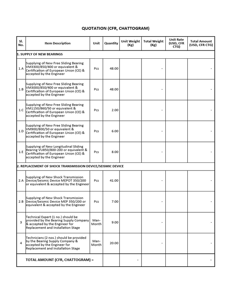 Quotation - Bangabandhu Bridge Pot Bearing | PDF | Computers ...
