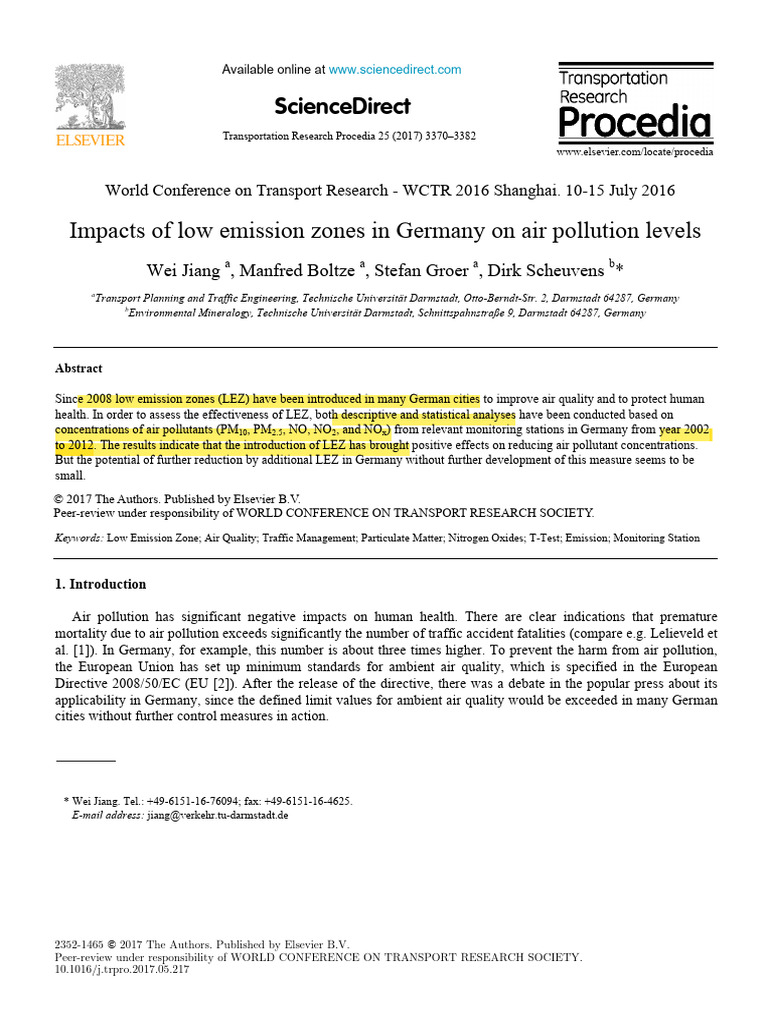 Impacts of Low Emission Zones in Germany On Air Pollution Levels | PDF