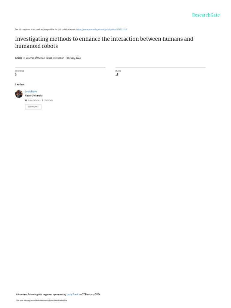 Investigating Methods To Enhance The Interaction Between Humans and ...
