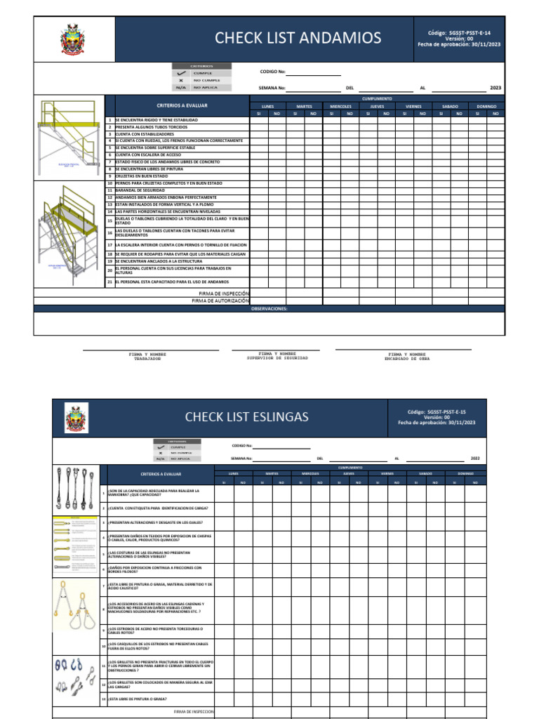 Sgsst-Psst-E-014 Al E-026 Check List de Equipos y Herramientas ... Sgsst-Psst-E-014 Al E-026 Check List de Equipos y Herramientas ...