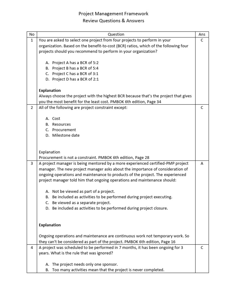 LECTURE 1 - Project Management Framework Class Questions | PDF LECTURE 1 - Project Management Framework Class Questions | PDF