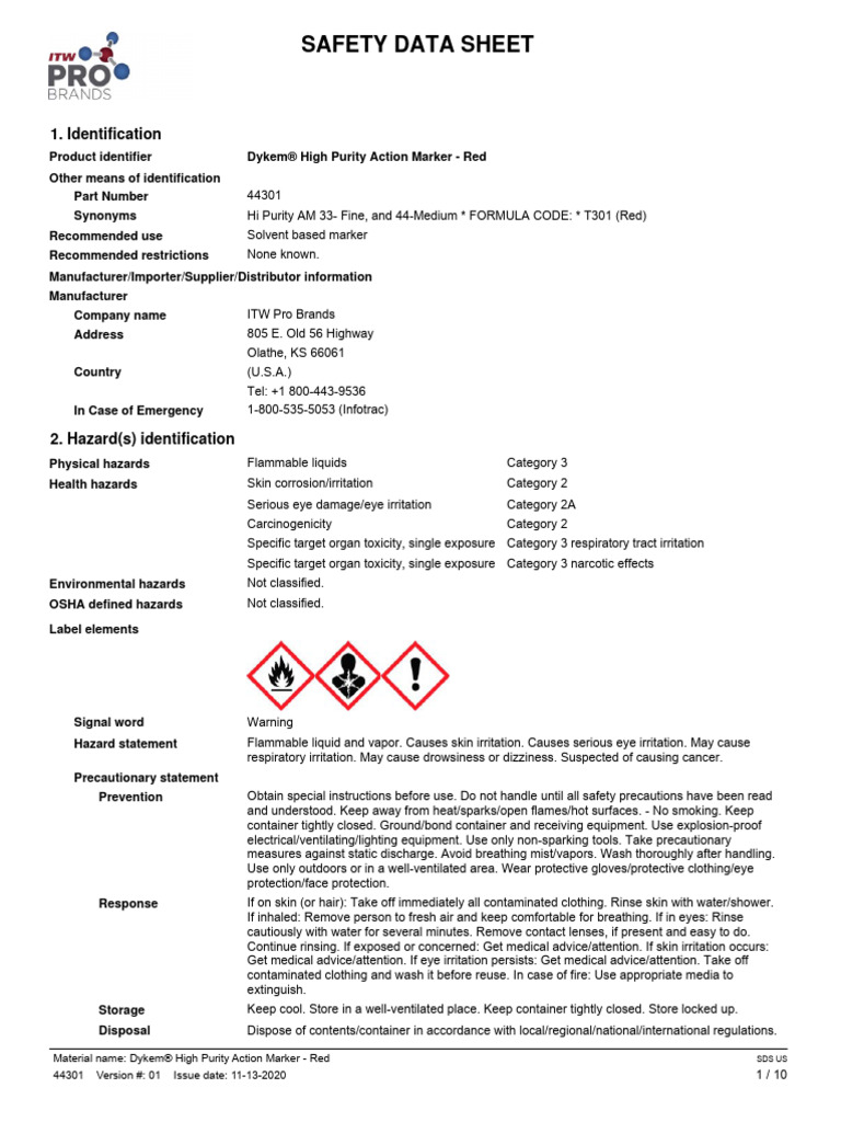 SDS Marker Red | Download Free PDF | Personal Protective Equipment ...