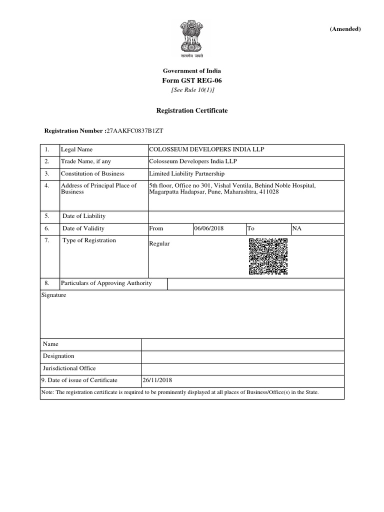Coloseum - GST Regn Certificate | PDF | Limited Liability Partnership | Interpersonal Relationships