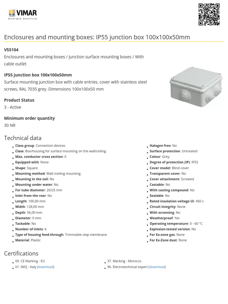 Vimar Box 100x100x50 | PDF | Electrical Components | Manufactured Goods