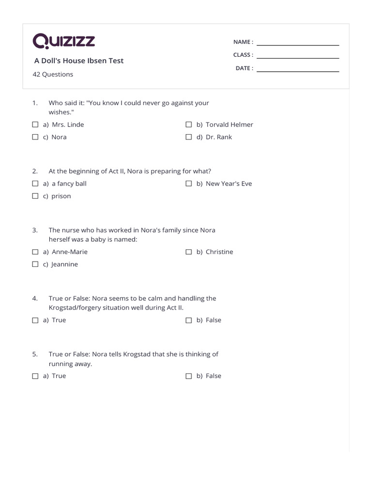 Ibsen's A Doll's House Quiz | PDF | A Doll's House
