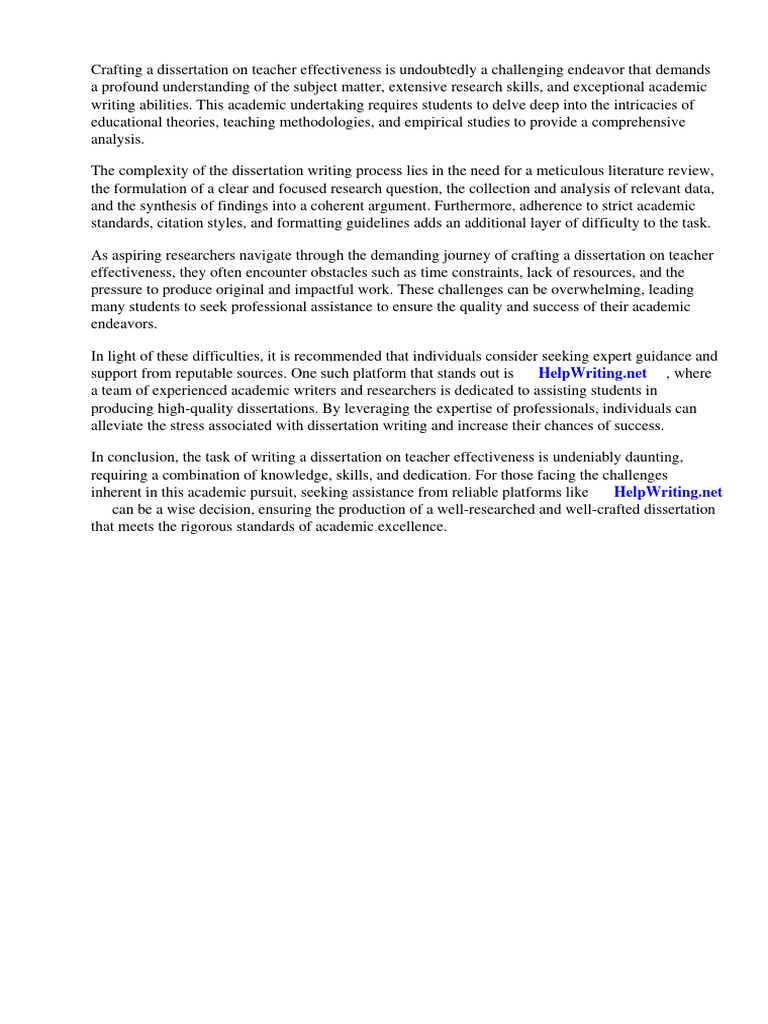 Dissertation On Teacher Effectiveness | PDF | Teachers | Learning