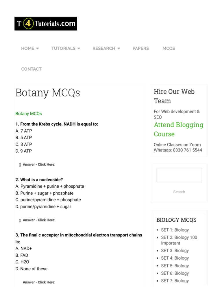 Botany MCQs | PDF | Enzyme Inhibitor | Botany
