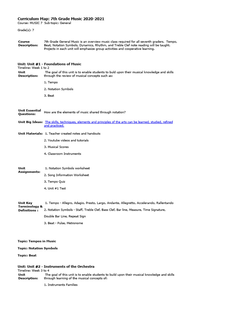 7thGradeMusic2020-2021 11112022 | PDF | Tempo | Musical Notation