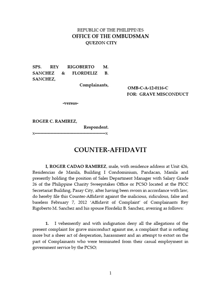 Counter-Affidavit Against Misconduct Claim | PDF | Lawsuit | Affidavit