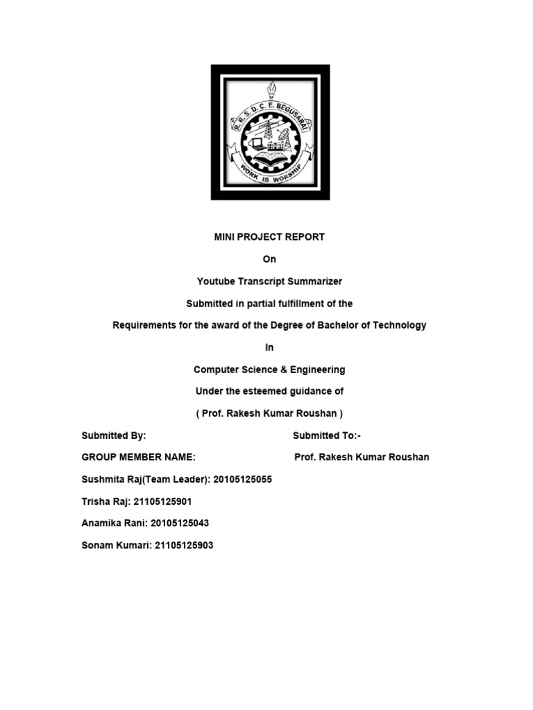 Mini Project Report 7 Sem Pdf You Tube World Wide Web 