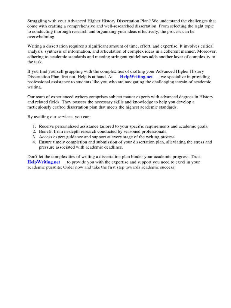 Advanced Higher History Dissertation Plan | PDF | Thesis | Academic Degree