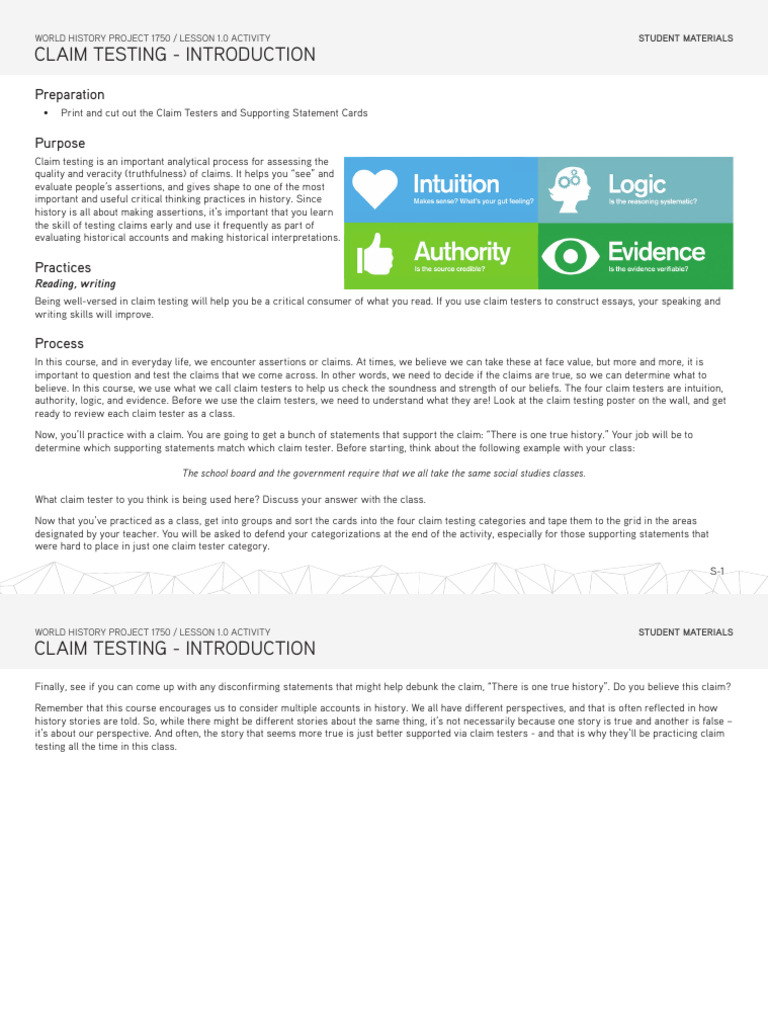 WHP 1750 - 1 0 11 - Activity Claim - Testing Introduction - Student ...