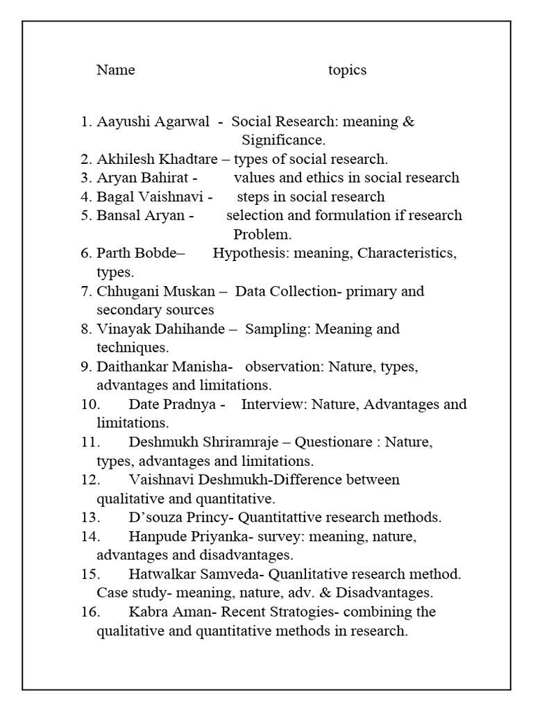Social Research Assignment List-1 | PDF | Qualitative Research ...