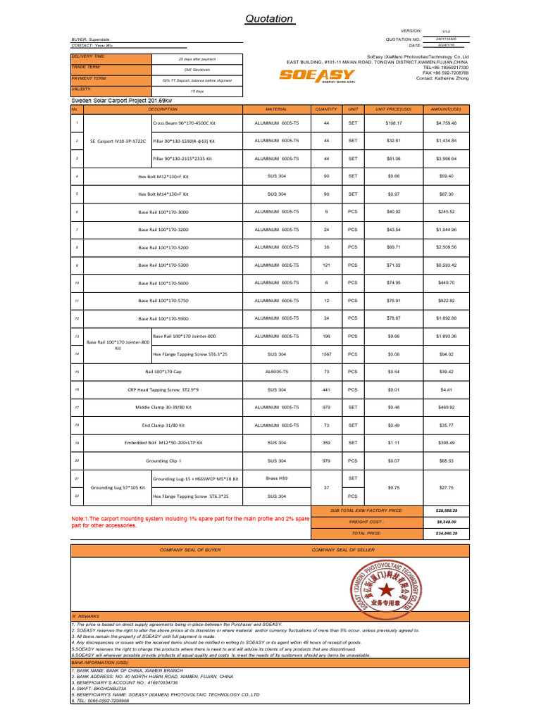 Sweden Solar Carport Project-Quotation-20240116 V1.0 | PDF | Banks ...