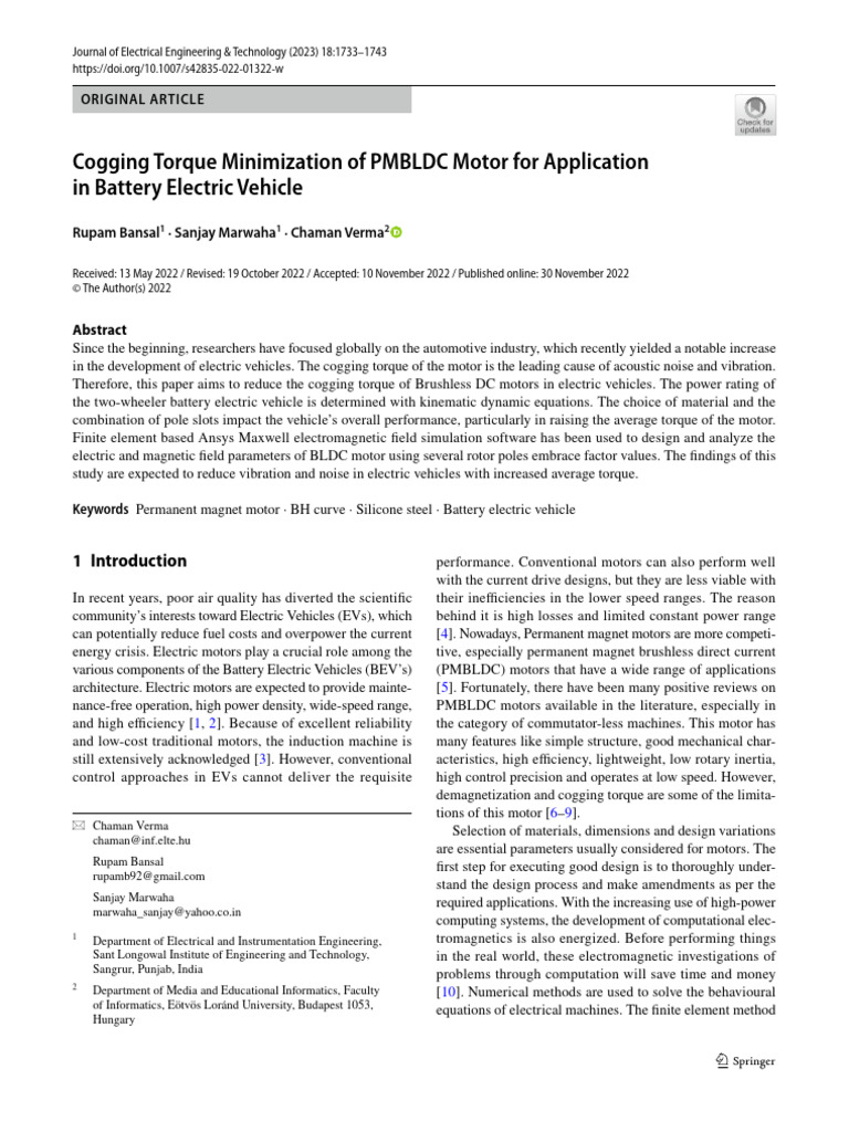 Cogging Torque Minimization of PMBLDC | PDF | Electric Motor | Finite ...